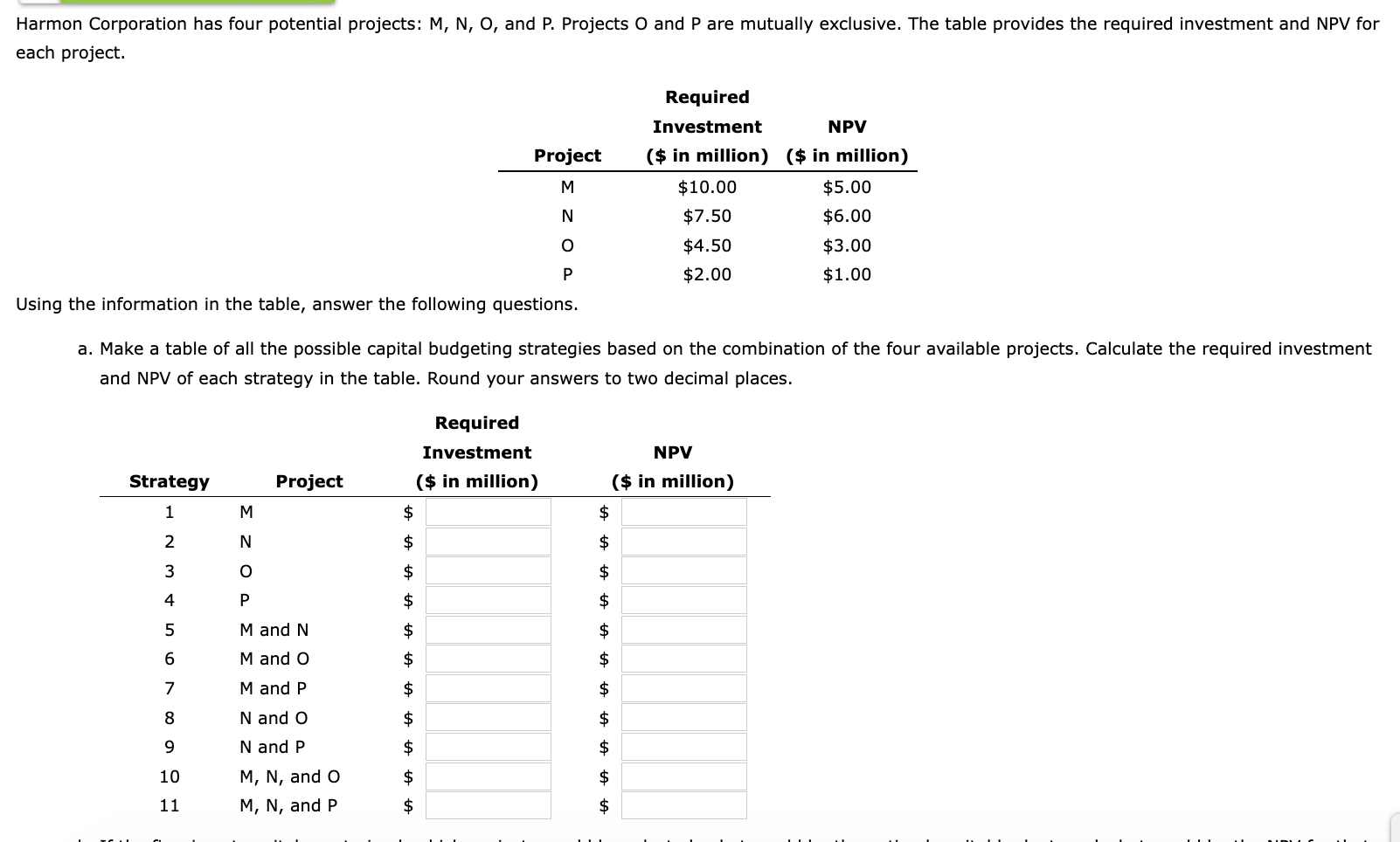 Solved Harmon Corporation has four potential projects: M, N, | Chegg.com