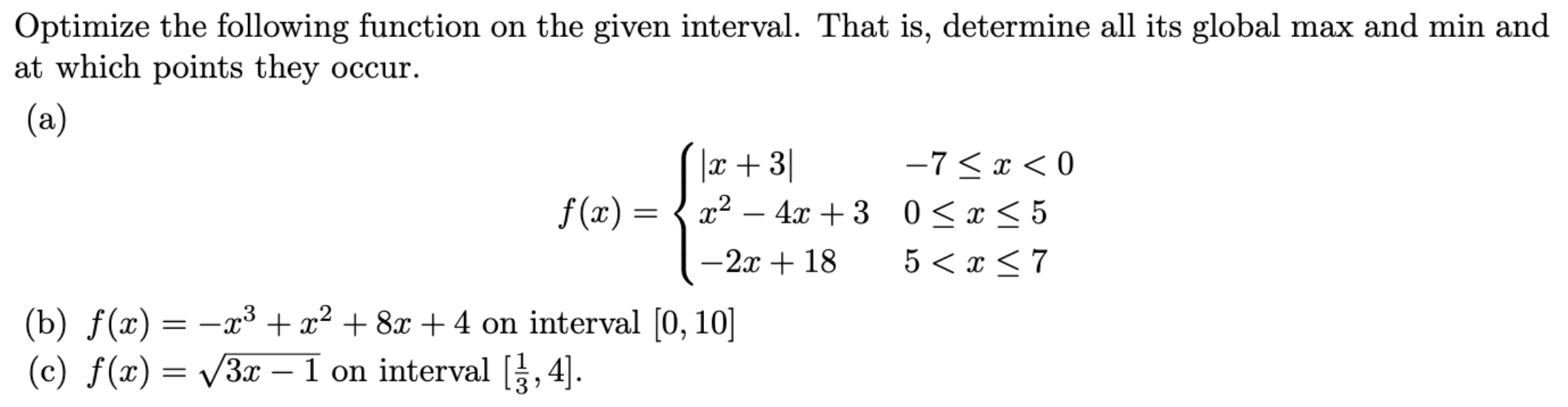 Optimize the following function on the given | Chegg.com