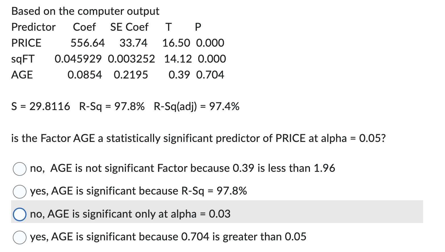 Solved Based on the computer output | Chegg.com