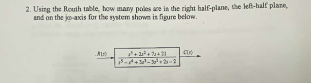 Solved 2. Using the Routh table, how many poles are in the | Chegg.com