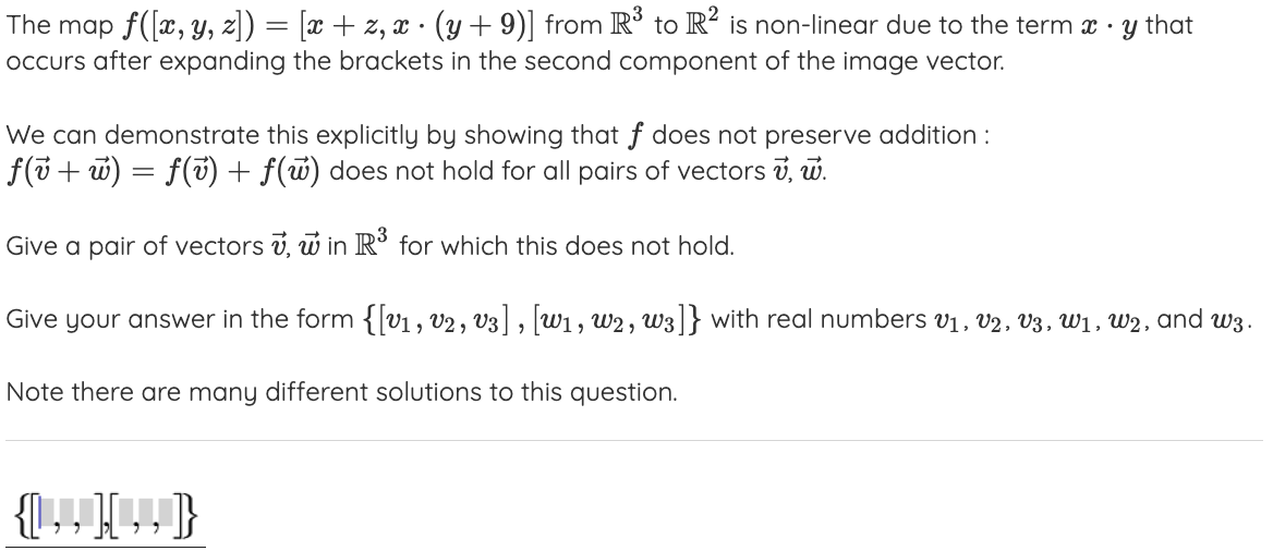 Solved The map \\( f([x, y, z])=[x+z, x \\cdot(y+9)] \\) | Chegg.com