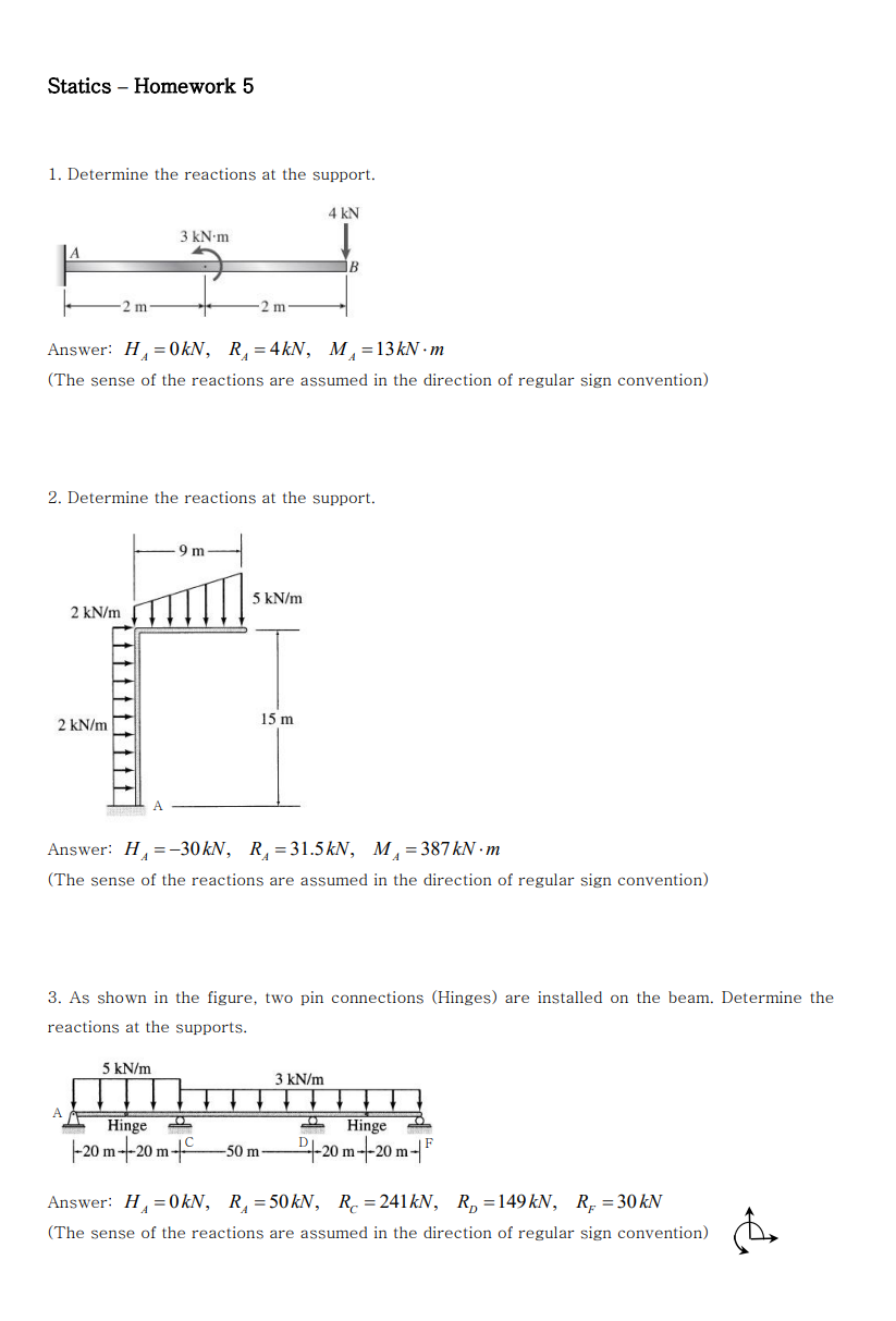 Solved Statics - ﻿Homework 5Determine the reactions at the | Chegg.com