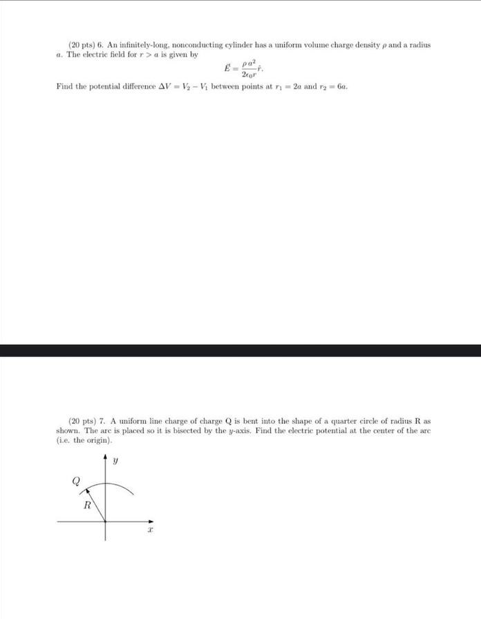 Solved (20 pts) 6. An infinitely-long, nonconducting | Chegg.com Solved (20 pts) 6. An infinitely-long, nonconducting | Chegg.com