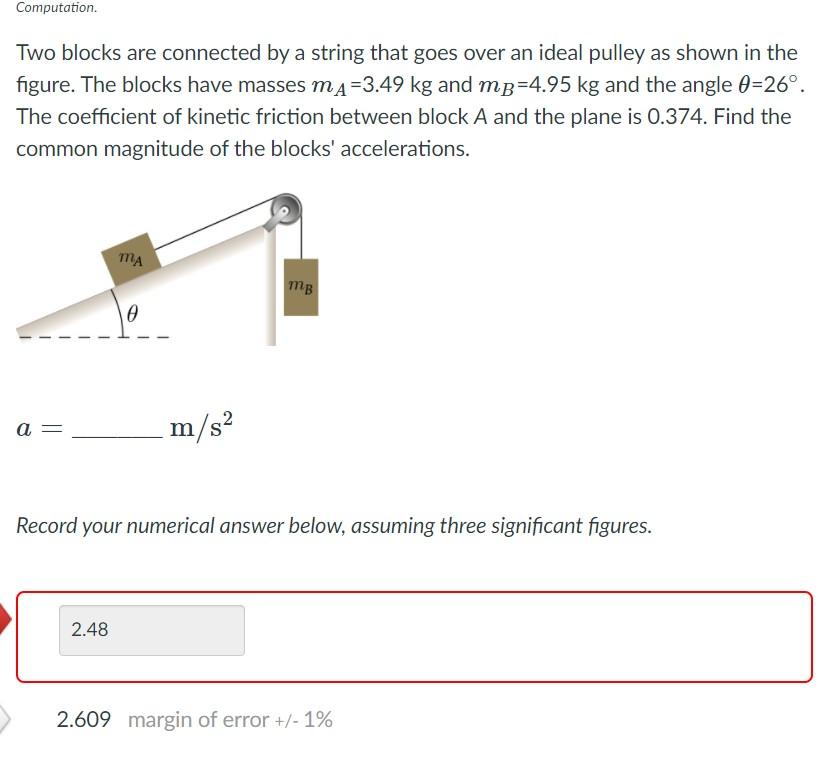Solved Computation. Two blocks are connected by a string | Chegg.com