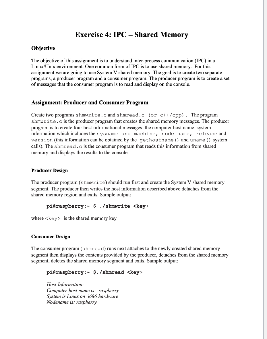 Solved Exercise 4: IPC – Shared Memory Objective The | Chegg.com