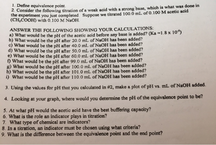 Solved Define equivalence point Consider the following | Chegg.com