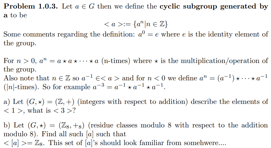 Solved Let a ∈ G then we define the cyclic subgroup | Chegg.com