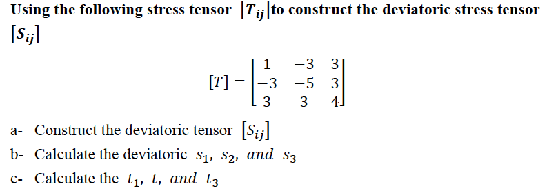 Solved Using the following stress tensor [Tij]to construct | Chegg.com