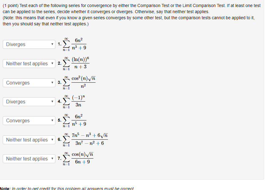Solved (1 point) Test each of the following series for | Chegg.com
