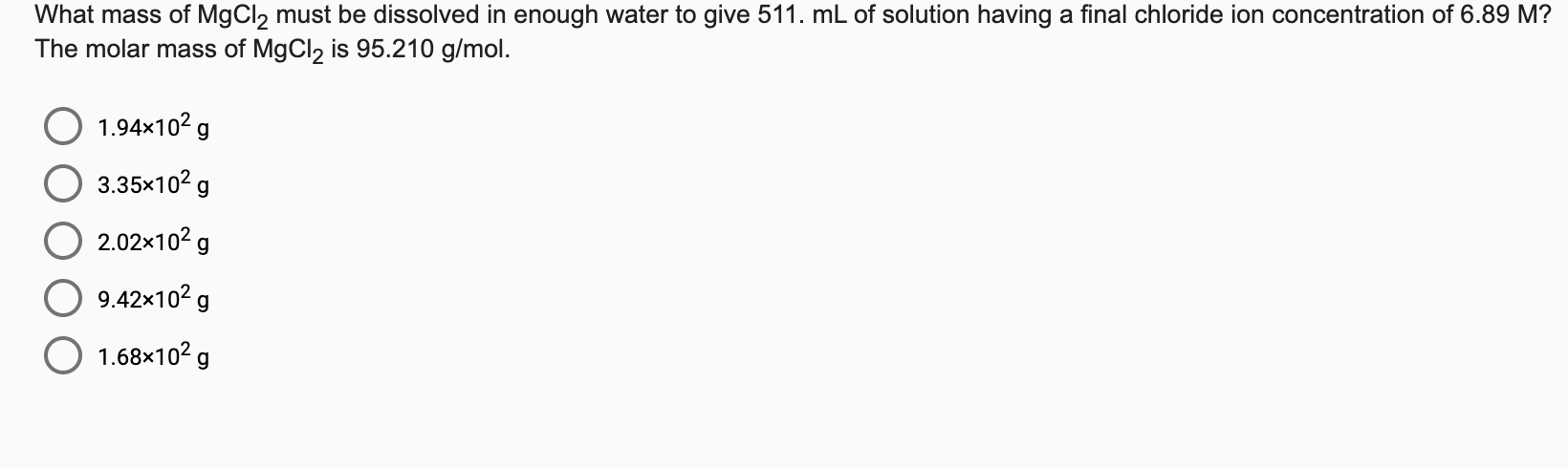 Solved What mass of MgCl2 must be dissolved in enough water | Chegg.com