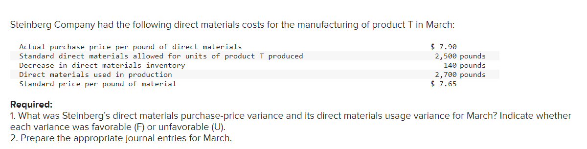 [Solved]: Required: 1. What was Steinberg's direct mat