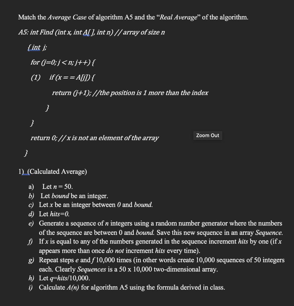 Solved Match the Average Case of algorithm A5 and the “Real | Chegg.com