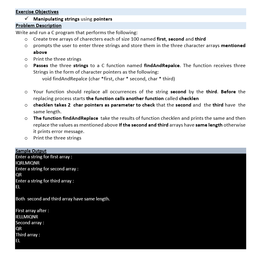 Solved Exercise Objectives Manipulating strings using | Chegg.com