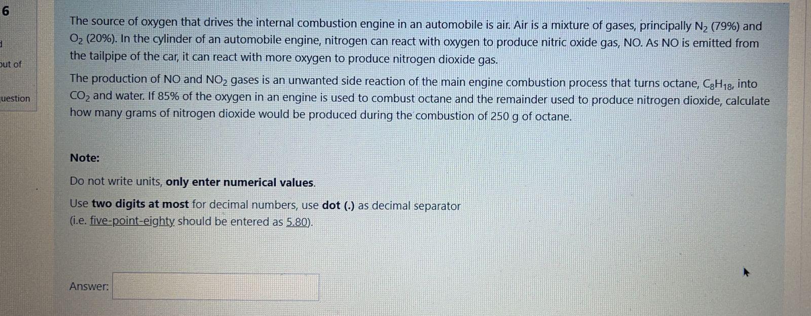Solved 6 out of The source of oxygen that drives the | Chegg.com