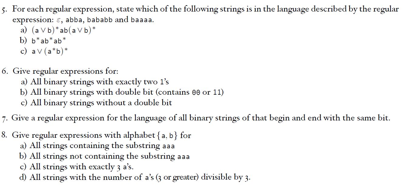 Solved 5 For Each Regular Expression State Which Of The Chegg