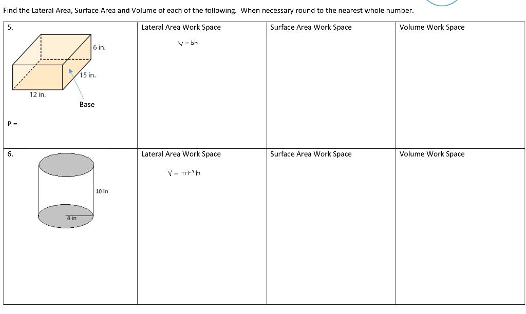 Solved Find the Lateral Area, Surface Area and volume of | Chegg.com