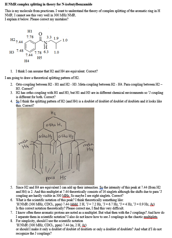 Solved H NMR complex splitting in theory for | Chegg.com