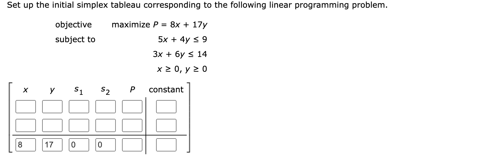 Solved objective maximize P=8x+17y subject to | Chegg.com
