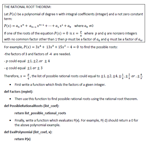 Solved THE RATIONAL ROOT THEOREM: Let P(x) be a polynomial | Chegg.com