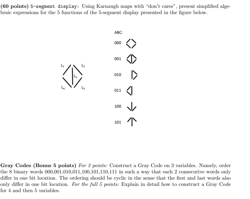 Solved (60 points) 5-segment display: Using Karnaugh maps | Chegg.com