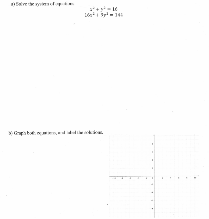 Solved a) Solve the system of equations. x2 + y2 = 16 16x2 | Chegg.com