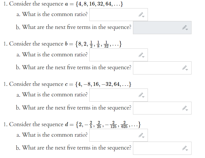 Solved 1. Consider the sequence a={4,8,16,32,64,…} a. What | Chegg.com