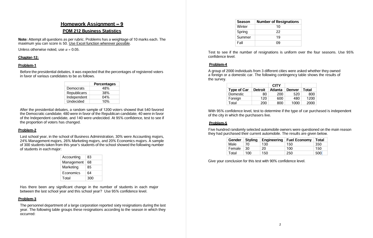 Solved Homework Assignment - 9POM 212 ﻿Business | Chegg.com