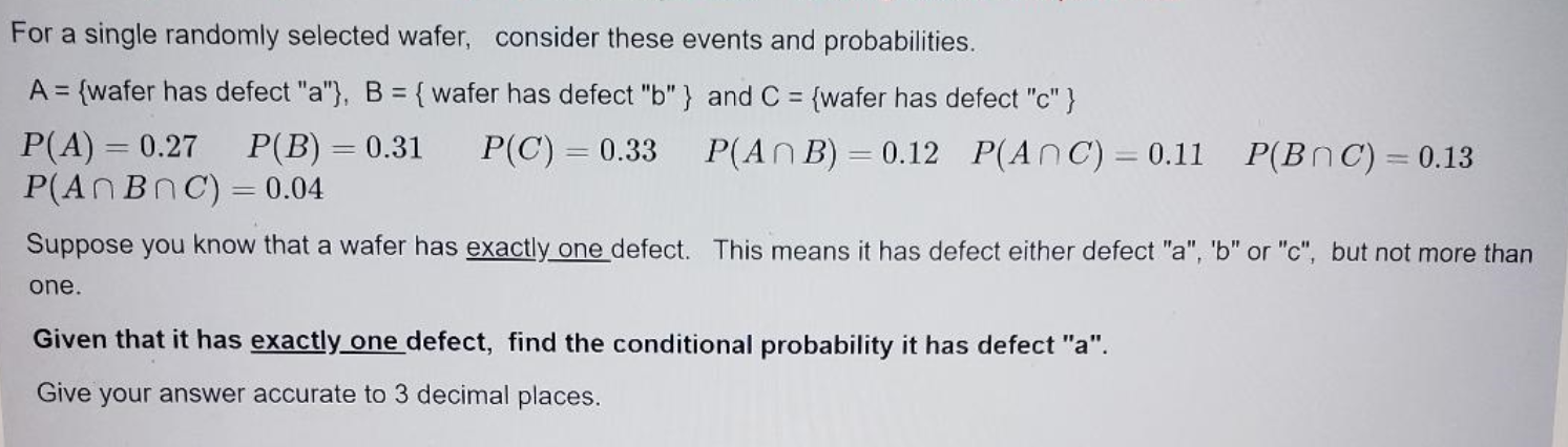 Solved For a single randomly selected wafer, consider these | Chegg.com