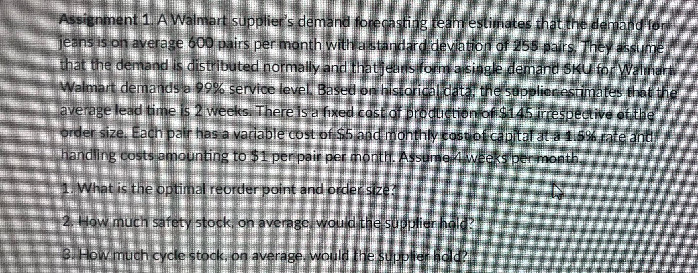 Solved Assignment 1. A Walmart supplier’s demand forecasting | Chegg.com