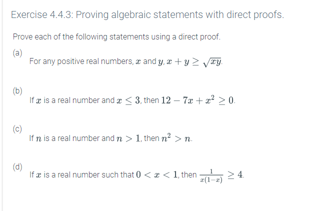 Solved Exercise 4.4.3: Proving algebraic statements with | Chegg.com