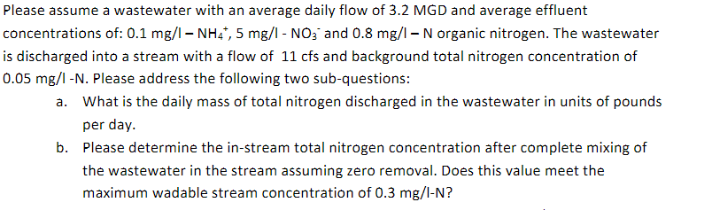 Solved Please assume a wastewater with an average daily flow | Chegg.com