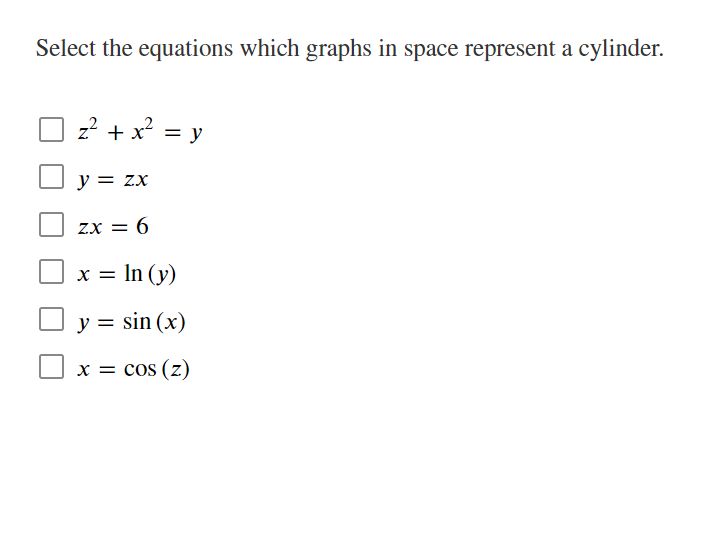 Solved Select the equations which graphs in space represent | Chegg.com