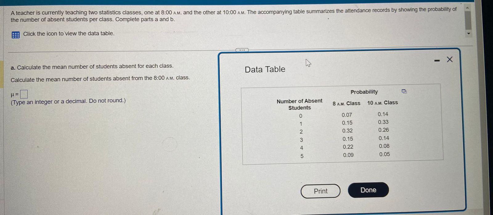 Solved the number of absent students per class. Complete | Chegg.com