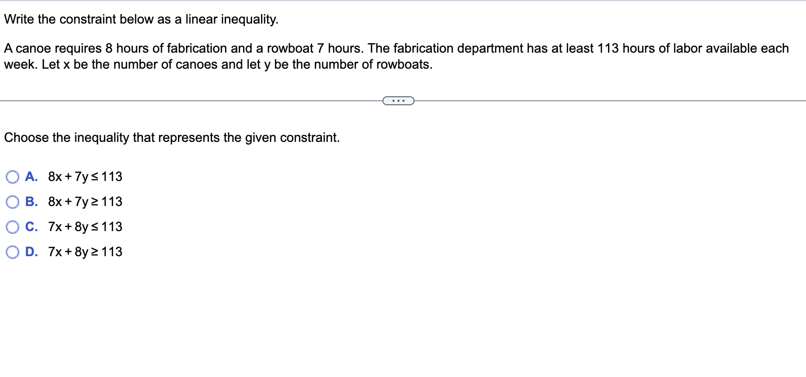 Solved Write the constraint below as a linear inequality. A | Chegg.com