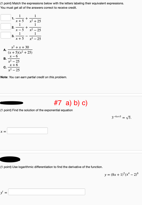 Solved (1 point) Match the expressions below with the | Chegg.com
