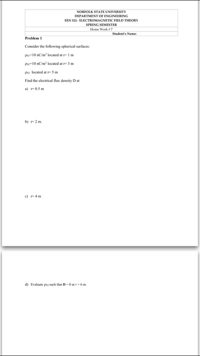 Solved DEPARTMENT oF EEN ELECTROMAGNETIC FIELD THEORY | Chegg.com