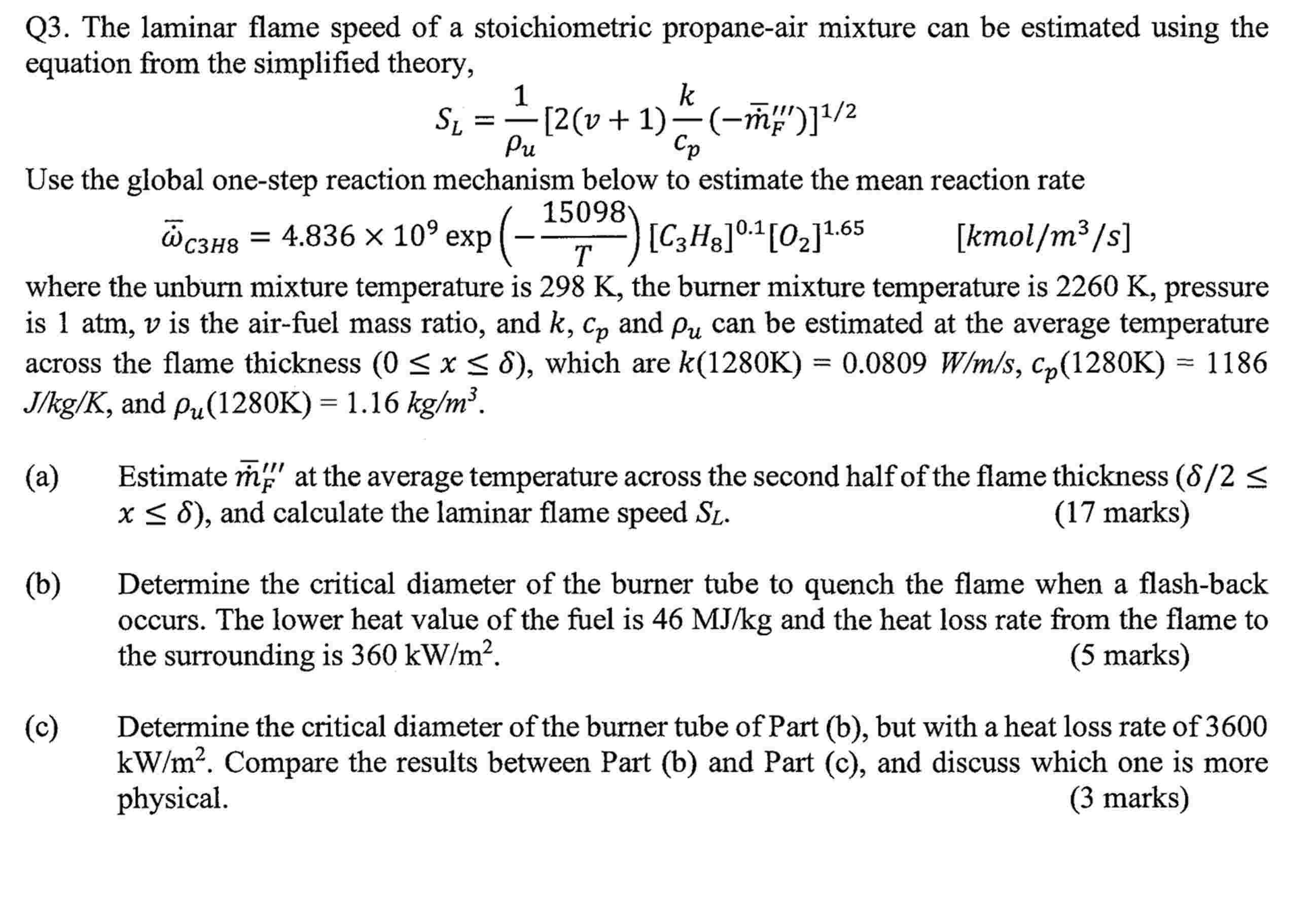 Solved Q3. ﻿The laminar flame speed of ﻿a stoichiometric | Chegg.com