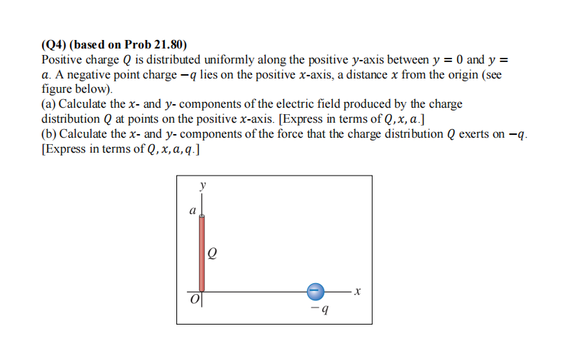 Solved (Q4) (base d on Prob 21.80) Positive charge Q is | Chegg.com