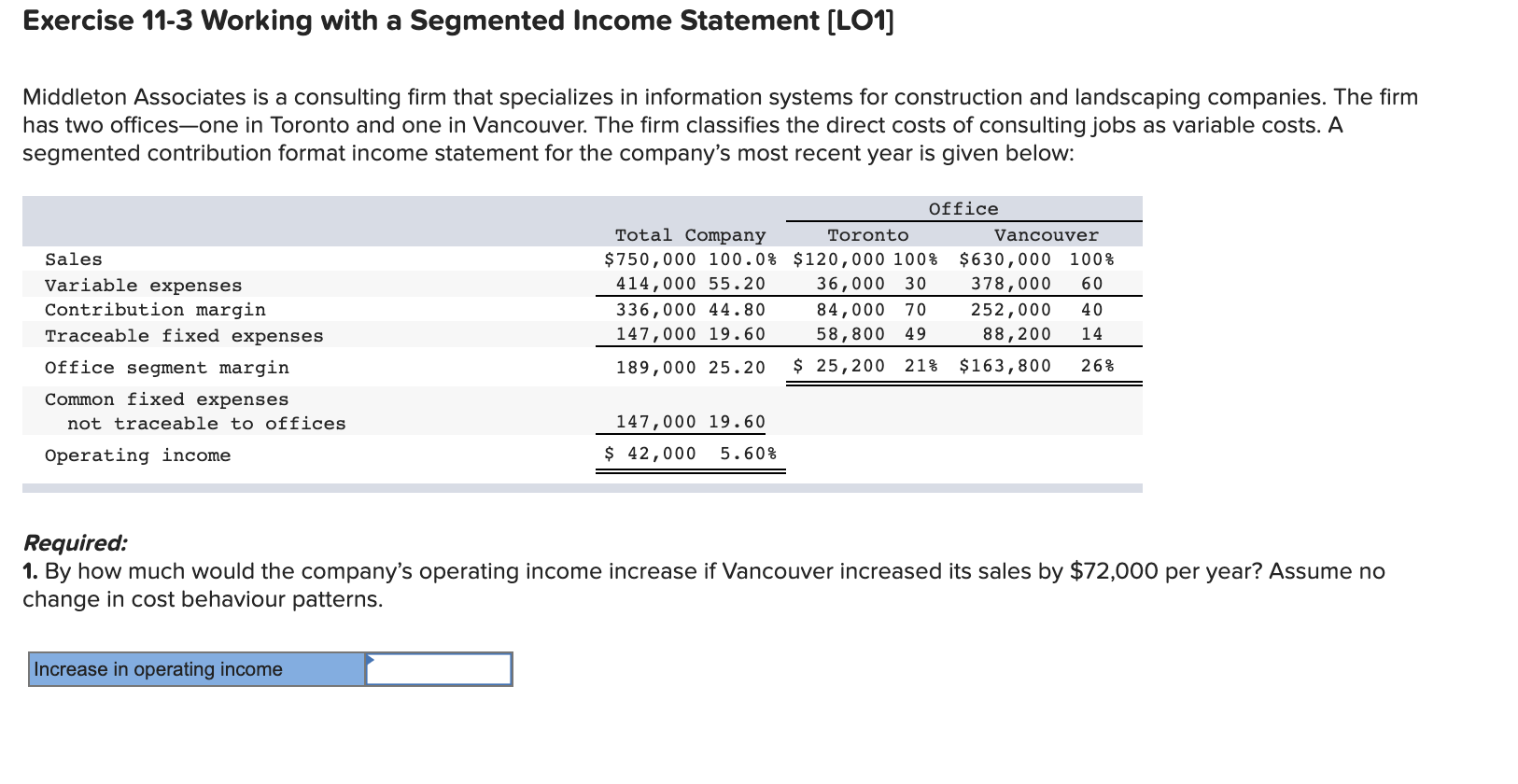 Solved Exercise 11-3 Working with a Segmented Income | Chegg.com