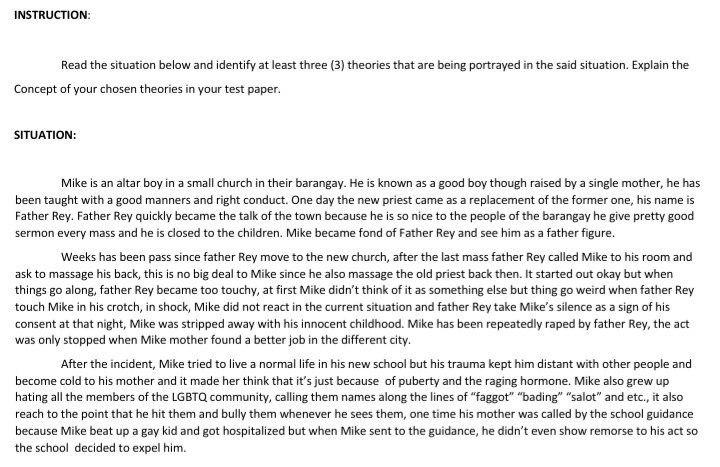 Read the situation below and identify at least three | Chegg.com