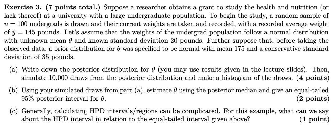 Solved Exercise 3. (7 points total.) Suppose a researcher | Chegg.com