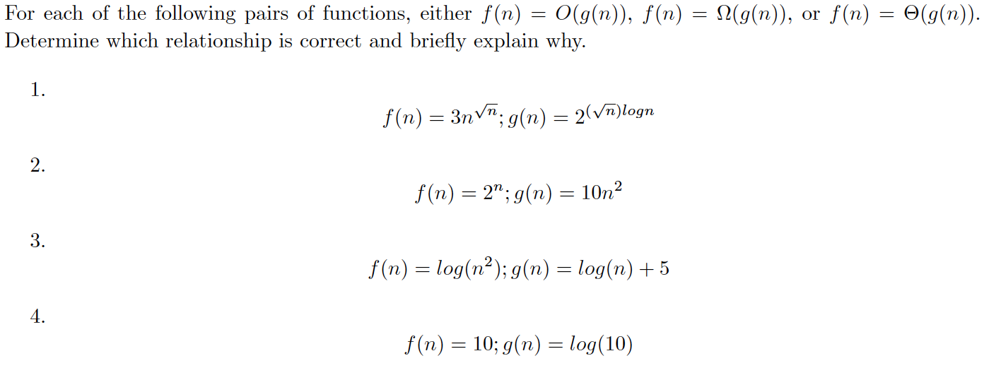 Solved For each of the following pairs of functions, either | Chegg.com