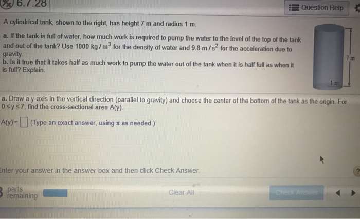 Solved A cylindrical tank, shown to the right, has height 7 | Chegg.com