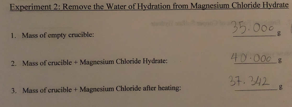 Solved Experiment 2: Remove the Water of Hydration from | Chegg.com