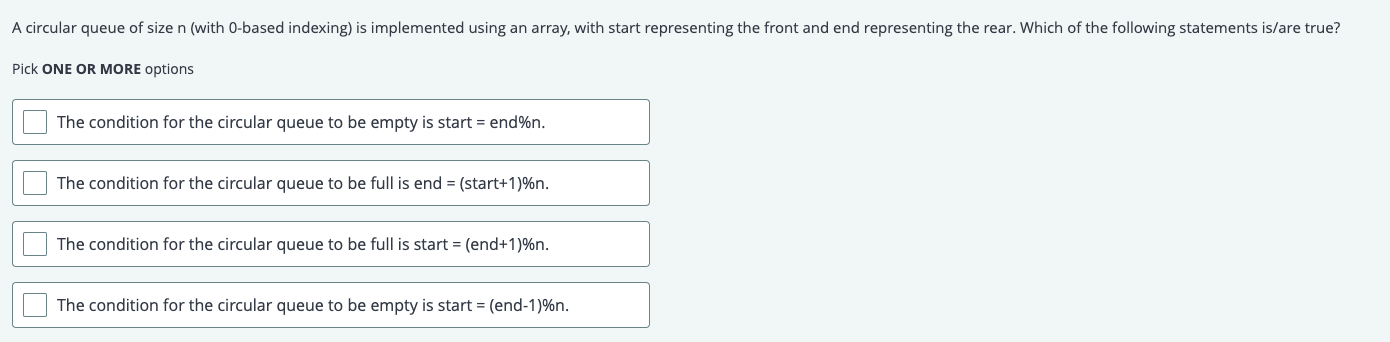 Solved A circular queue of size n (with O-based indexing) is | Chegg.com