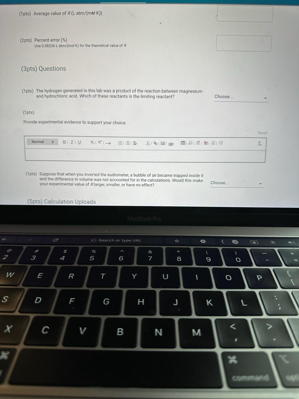 (1pts) Average value of R( L⋅atm/(mol⋅K))(1pts) | Chegg.com