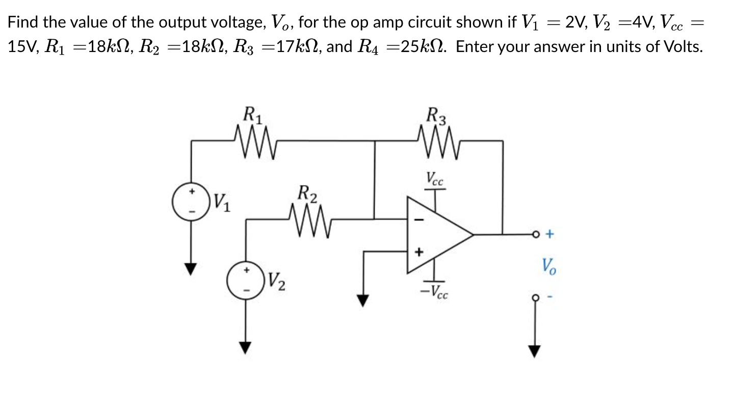 Solved Find the value of the output voltage, Vo, for the op | Chegg.com