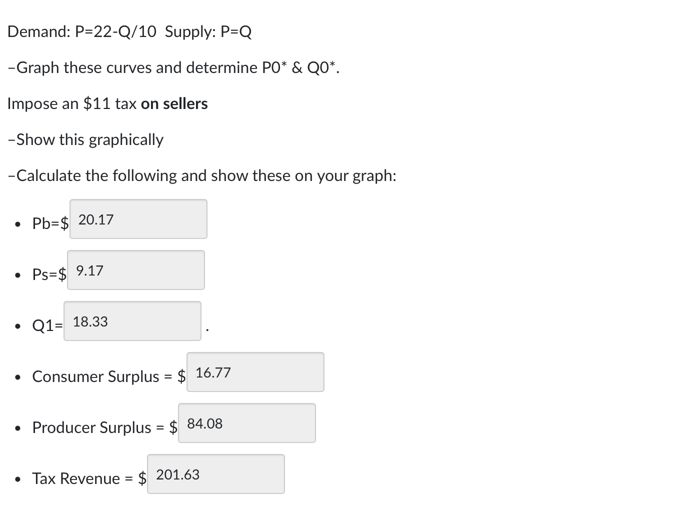 Solved Demand: P=22-Q10 ﻿Supply: P=Q-Graph these curves and | Chegg.com
