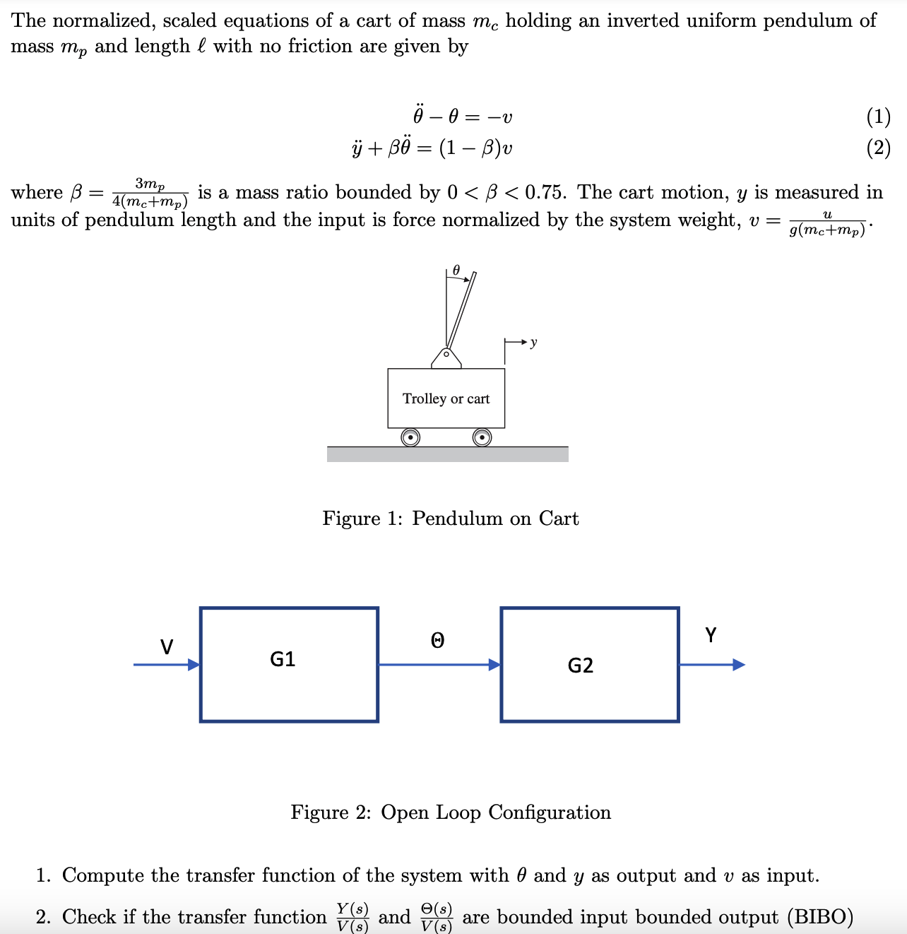 Solved The normalized, scaled equations of ﻿a cart of ﻿mass | Chegg.com