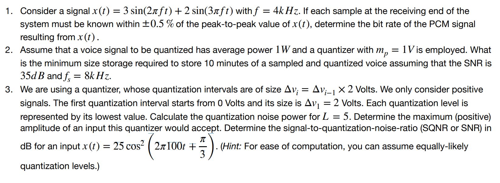Solved 1 ﻿Consider a signal x(t)=3sin(2πft)+2sin(3πft) ﻿with | Chegg.com